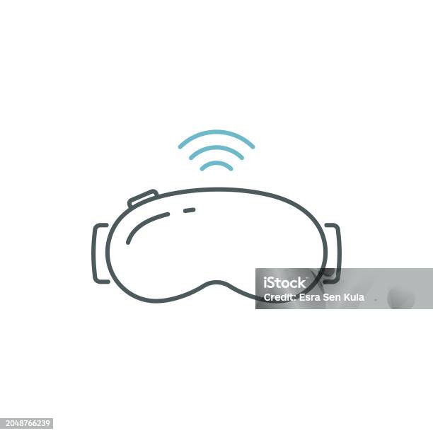 Desain Ikon Garis Duocolor Headset Vr Dengan Stroke Yang Dapat Diedit