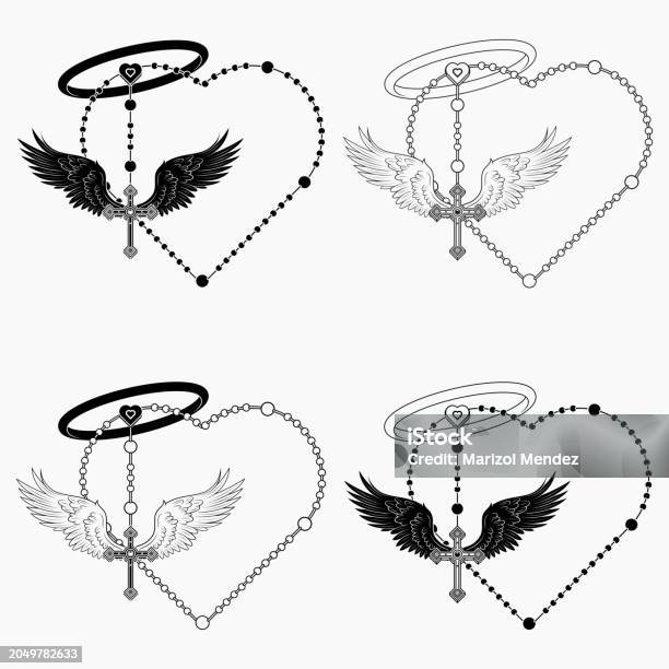 Winged Christian Cross With Heartshaped Rosary Stock Illustration ... Winged Christian Cross With Heartshaped Rosary Stock Illustration ...