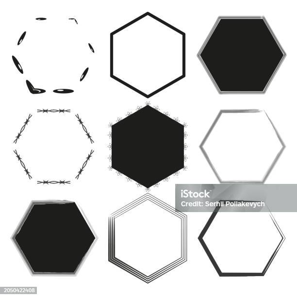 Bingkai Segi Enam Geometris Desain Vektor Hitam Ilustrasi Vektor Eps 10