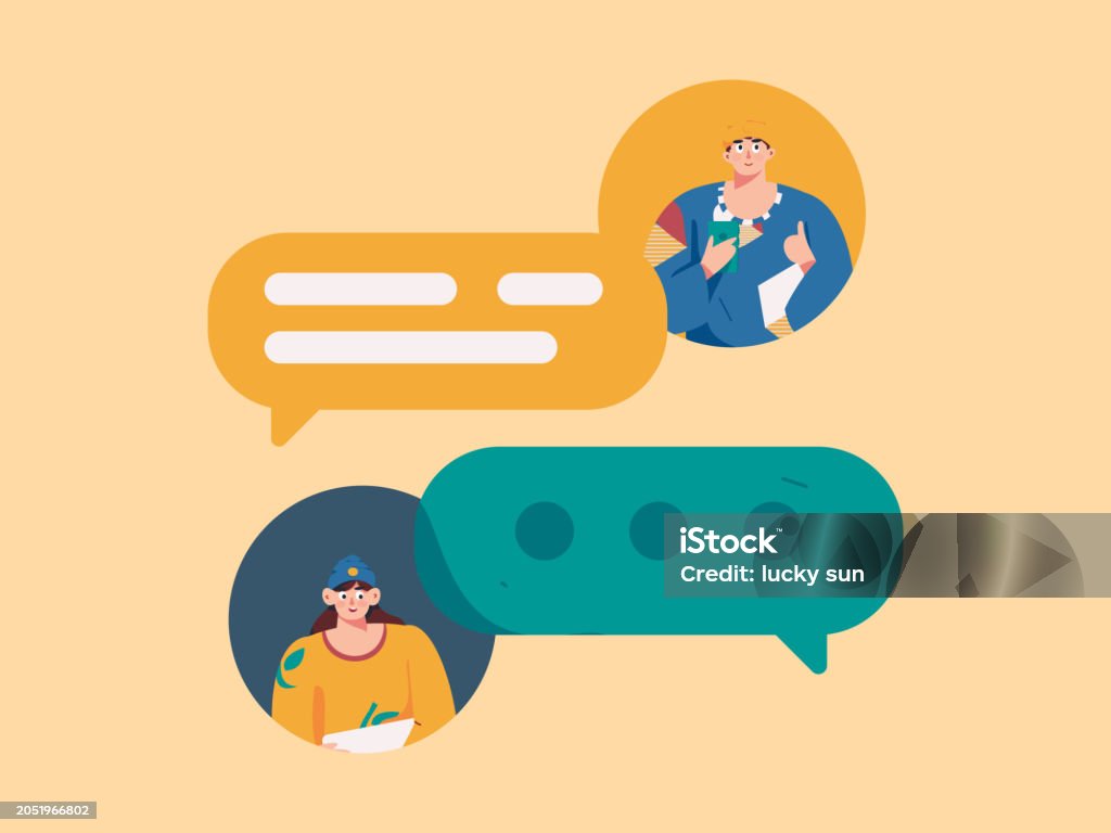 Virtual Characters Social Communication Concept Business Flat Vector Hand Drawn Illustration