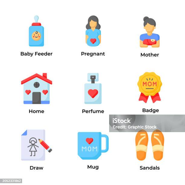 Visually Appealing Mothers Day Icons Set Ready For Premium Use Stock