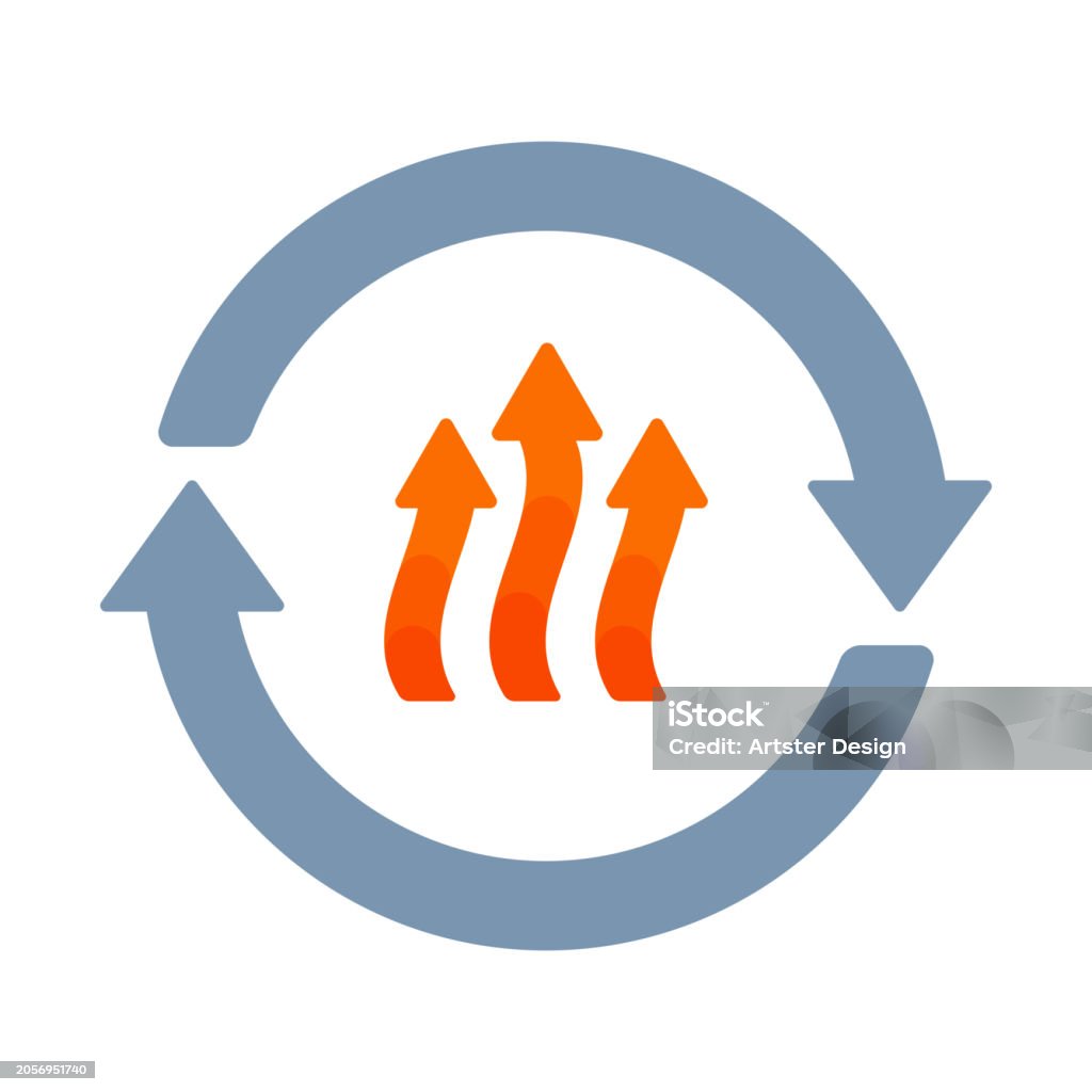 A Gray Circular Arrow With Orange Geothermal Energy Symbol In Flat ... A Gray Circular Arrow With Orange Geothermal Energy Symbol In Flat ...