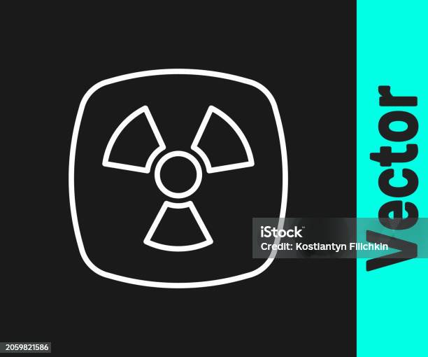 Ligne Blanche Icône Radioactive Isolée Sur Fond Noir Symbole Toxique