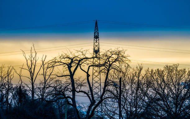 Free Stock Photo of Power lines silhouetted against twilight sky ...