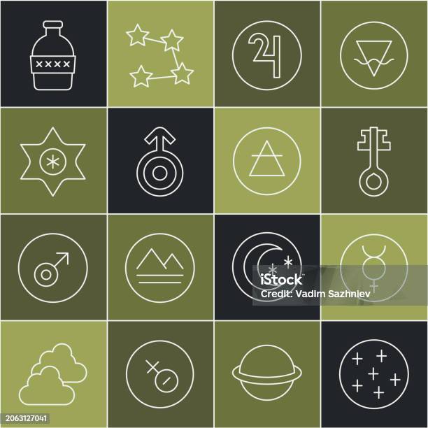 Set Garis Bulan Purnama Simbol Merkurius Kunci Ajaib Tua Jupiter Uranus