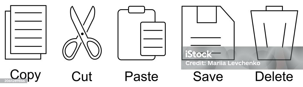 Copy Paste Cut Save And Delete Icons Stock Illustration - Download ... Copy Paste Cut Save And Delete Icons Stock Illustration - Download ...