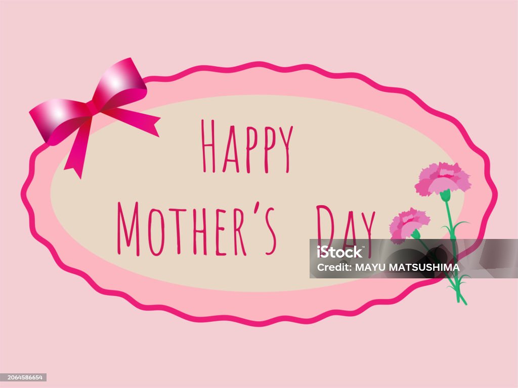 Happy Mothers Day Carnation And Ribbon Design Stock Illustration