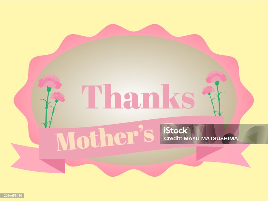 Happy Mothers Day Carnation And Ribbon Design Stock Illustration
