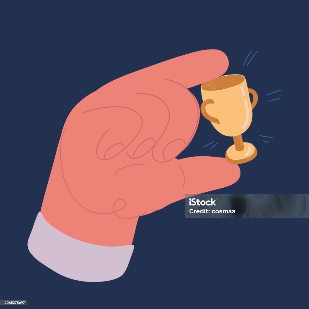 Cartoon Vector Illustration Of Businessman Hand Holding Gold Trophy Cup