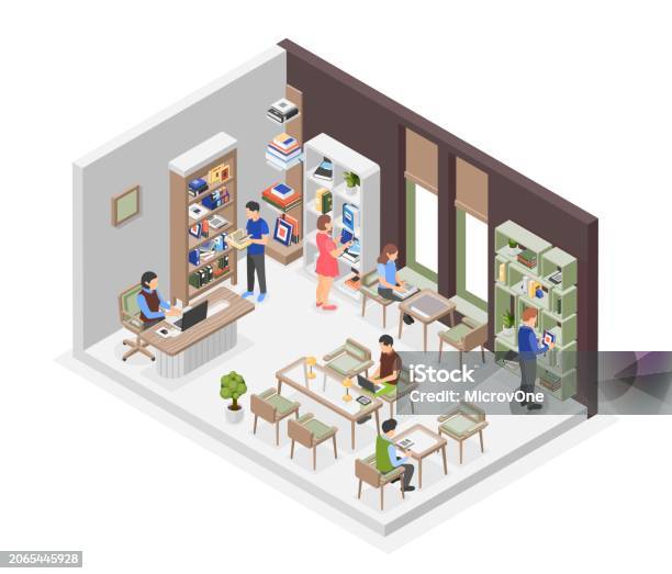 Perpustakaan Isometrik Sekolah Atau Universitas Siswa Belajar Dan