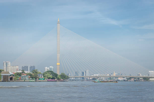 Free picture: The Rama VIII bridge, a cable-stayed bridge over the Chao ...