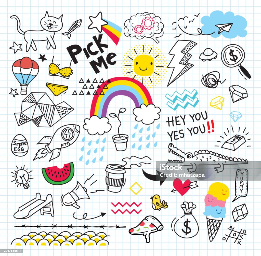 Set Of Colorful Doodle On Paper Background Stock Illustration ... Set Of Colorful Doodle On Paper Background Stock Illustration ...