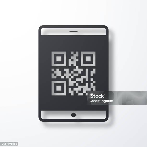 Tablet Pc Dengan Kode Qr Ikon Dengan Bayangan Pada Latar Belakang Putih ... Tablet Pc Dengan Kode Qr Ikon Dengan Bayangan Pada Latar Belakang Putih ...
