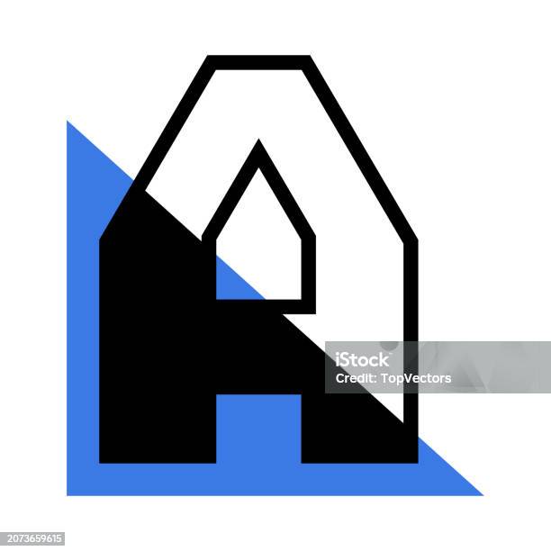 Huruf Alfabet A Dengan Bentuk Segitiga Biru Sebagai Font Geometris