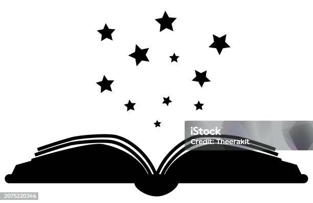 Ikon Membaca Ajaib Buka Buku Dengan Sampul Buku Tebal Dan Bintang Hitam