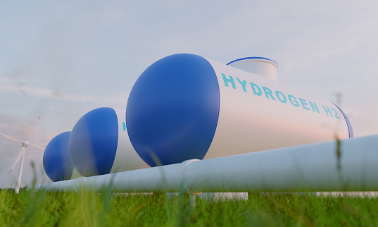 Hydrogen Storage Tanks Green Hydrogen Factory Concept 3d Rendering