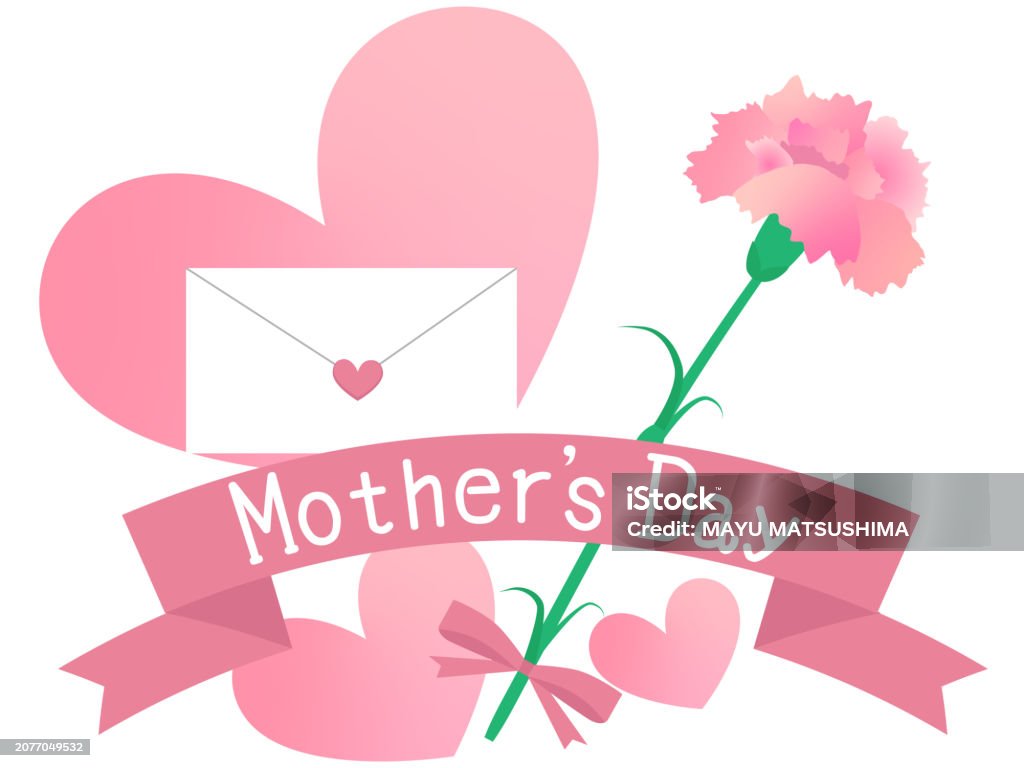 Thanks Mothers Day Carnation And Heart Ribbon Design Stock Illustration