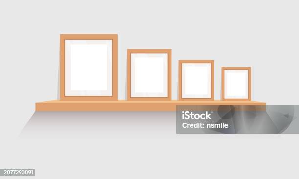 Bingkai Foto Vektor Kosong Mockup Berdiri Di Rak Template Bingkai Foto