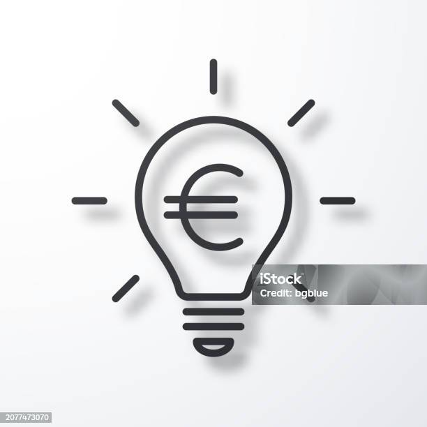 Ampoule Avec Signe Euro Icône De Ligne Avec Ombre Sur Fond Blanc