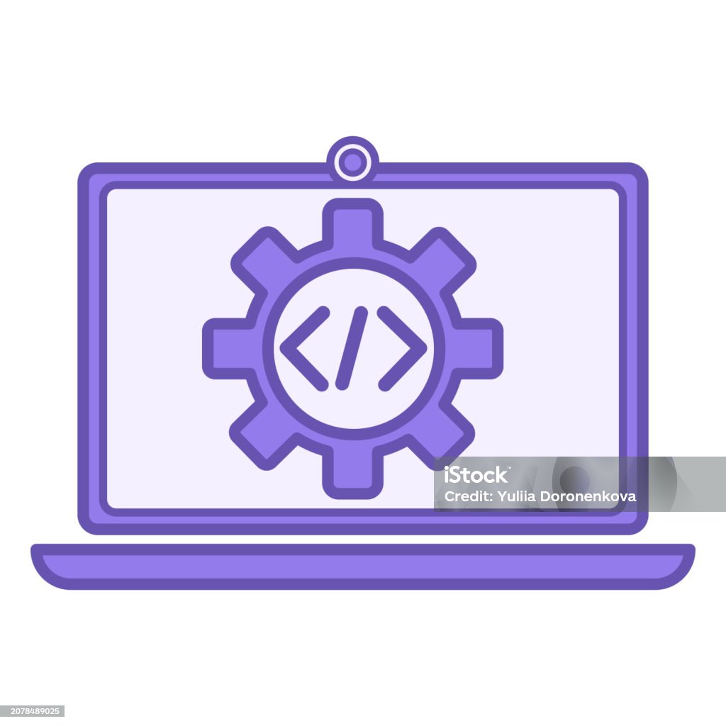 Colored Programming Icon Vector Icon Of Laptop Code And Gear Technology And Software Development