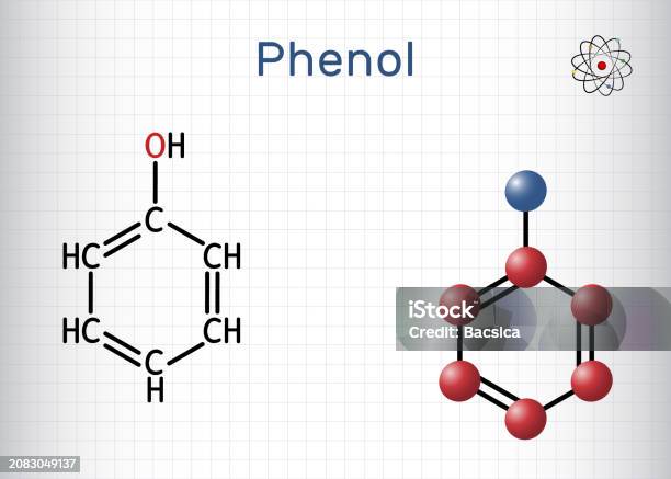 Fenol Molekul Asam Karbol Formula Kimia Struktural Model Molekul