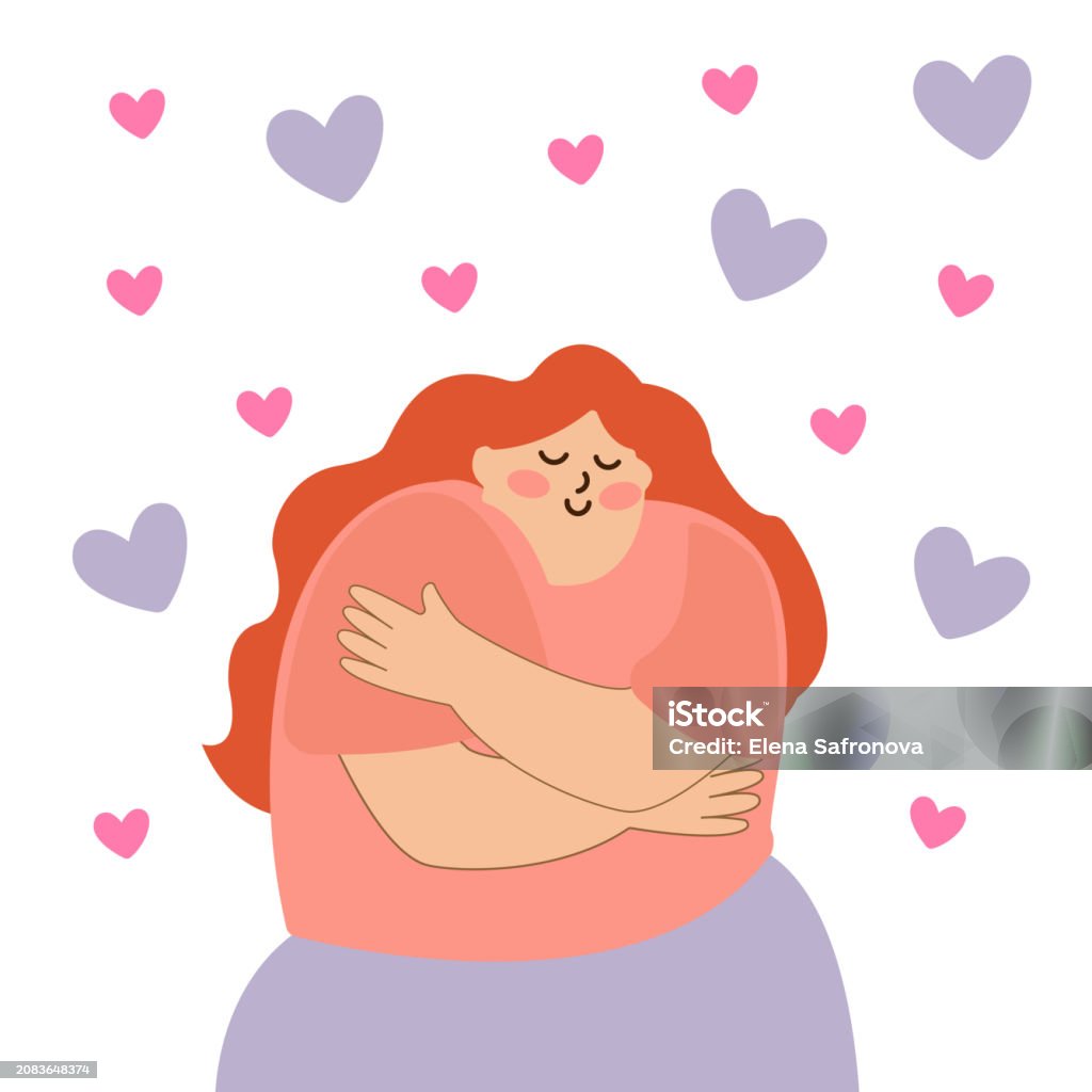 Happy Redhaired Woman Hugging Herself Stock Illustration Download