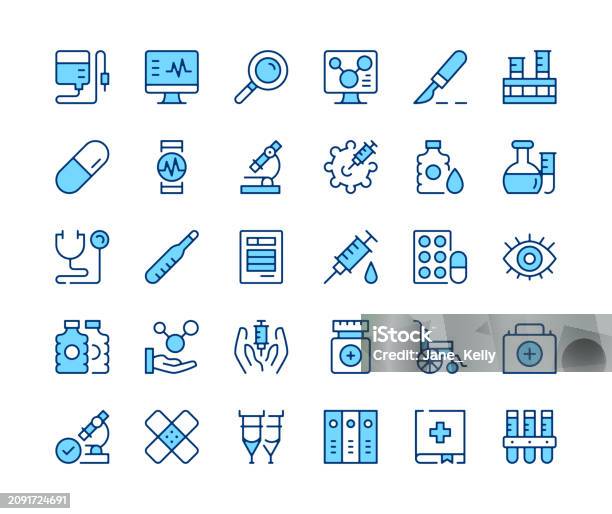 Medical Tools Icons Set Vector Line Icons Blue Color Outline Stroke Symbols Modern Concepts