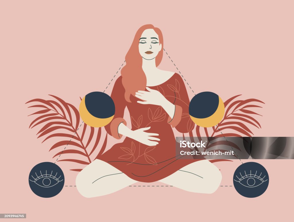 Boho Sacred Magic Woman Mystical Symbol Young Woman Meditating In Lotus