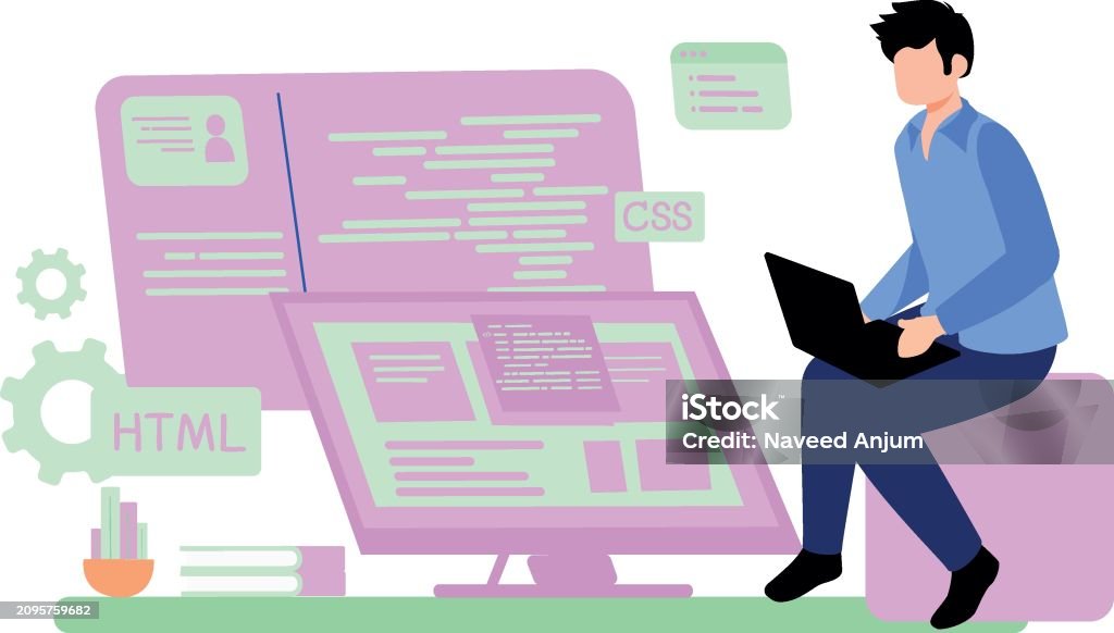 The Guy Is Coding Css And Html Stock Illustration Download Image Now