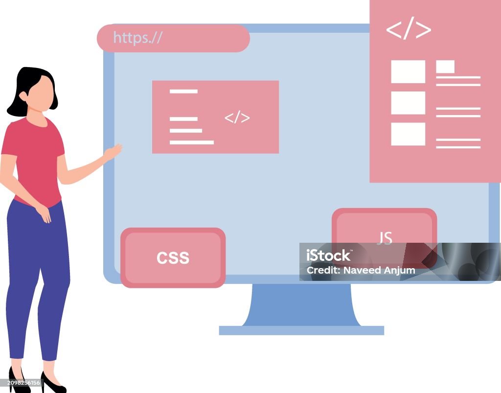 The Girl Is Showing The Codings On The Monitor Stock Illustration Download Image Now