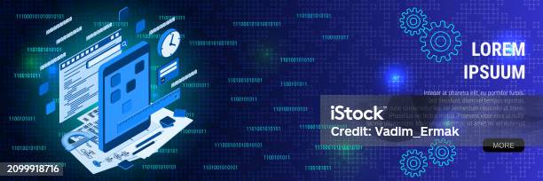 Mobile Application Development Gui Construction Program Coding Flat 3d Isometric Concept Stock