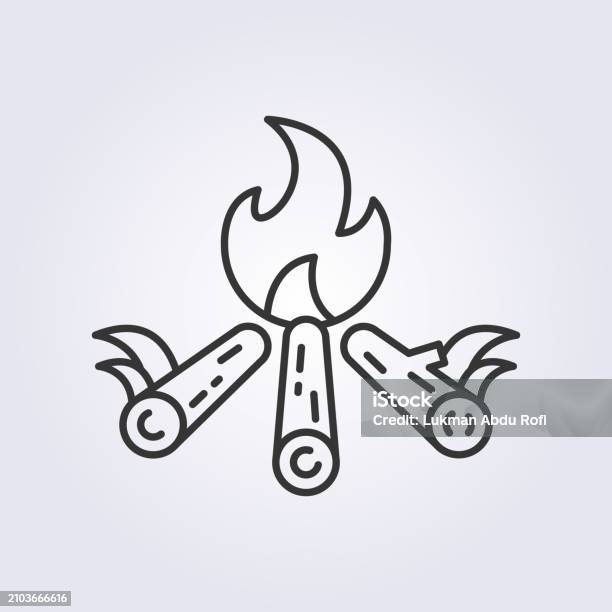 Garis Besar Api Unggun Ikon Vektor Logo Ilustrasi Desain Ilustrasi Stok