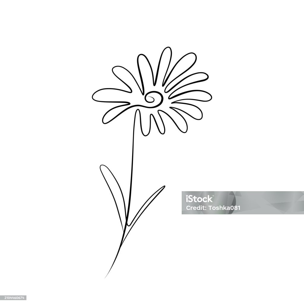 One Continuous Line Drawing Printable Decorative Poster Common Daisy