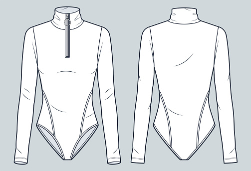 Roll Neck Bodysuit Technical Fashion Illustration Long Sleeve Bodysuit