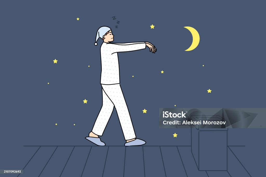 Sleepwalking Man Walks On Roof Of House At Night Walking In Unconscious