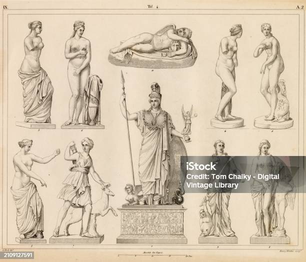 Patung Dan Patung Yunani Dan Romawi Antik 1851 Dicetak Oleh Heck Ilustrasi Stok Unduh Gambar