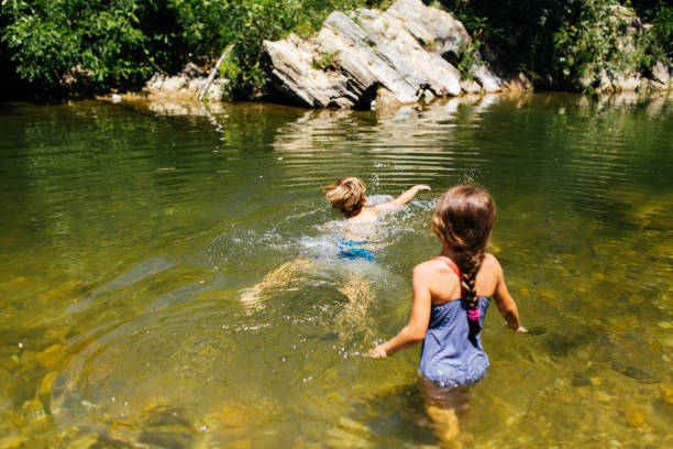Free Stock Photo of Two kids in swimsuits splashing water while sitting ...