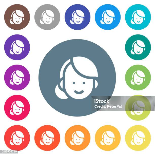 Girl Avatar Solid Flat White Icons On Round Color Backgrounds向量圖形及更多