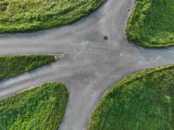 Free Stock Photo of Aerial view of a road splitting green fields ...