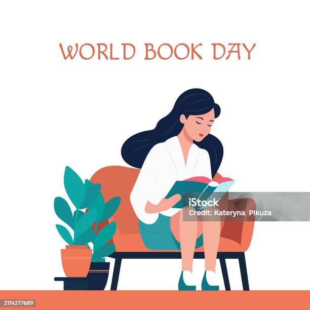 Hari Buku Sedunia Gadis Itu Sedang Membaca Buku Ilustrasi Vektor Datar ... Hari Buku Sedunia Gadis Itu Sedang Membaca Buku Ilustrasi Vektor Datar ...