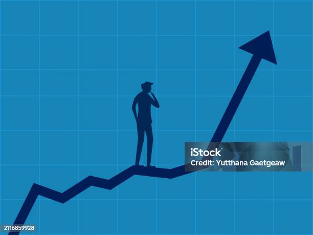 Pengusaha Berdiri Dan Menganalisis Grafik Pertumbuhan Ilustrasi Stok