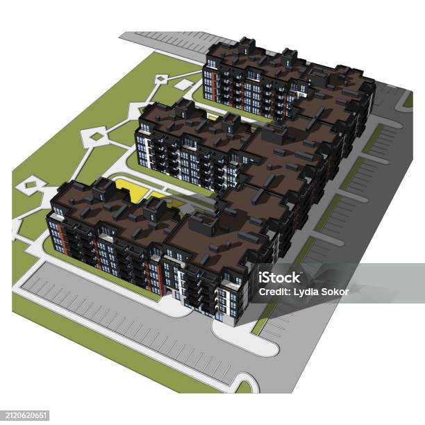 Vector Architectural Project Of A Multistory Building Aerial View Stock