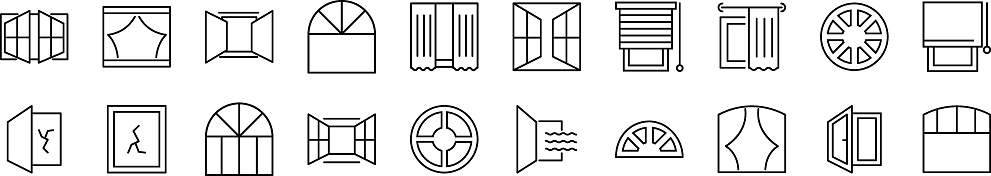 Pack De Symboles Linéaires De Fenêtre Trait Modifiable Symbole Linéaire