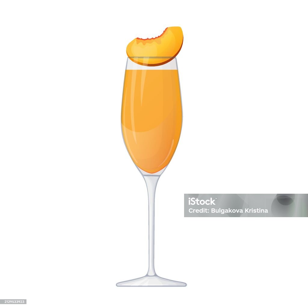 Bellini Cocktail Alcoholic Drink Hand Drawn In Cartoon Style Stock
