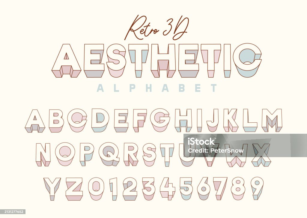 Soft Pastel Font 3d Letters Retro 3d Aesthetic Alphabet Typography Set