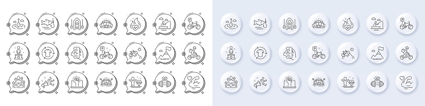 Delivery Bike Dumbbell And Boat Line Icons For Web App Printing Line ... Delivery Bike Dumbbell And Boat Line Icons For Web App Printing Line ...