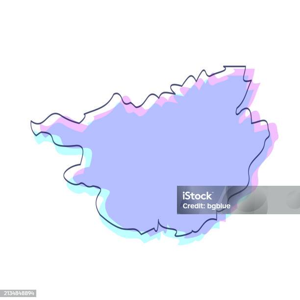 Guangxi Map Hand Drawn Purple With Black Outline Trendy Design Stock
