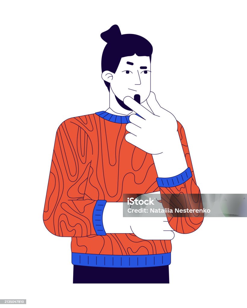 Ilustración De Hombre Pensativo Con El Dedo En La Barbilla Personaje De