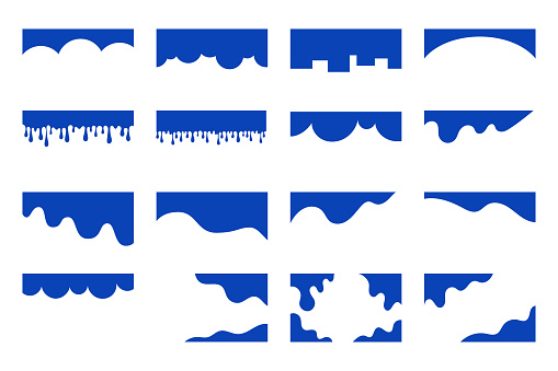 Set Of Blue Separators Shapes And Frame For Website Curve Lines Drops Wave And Triangular