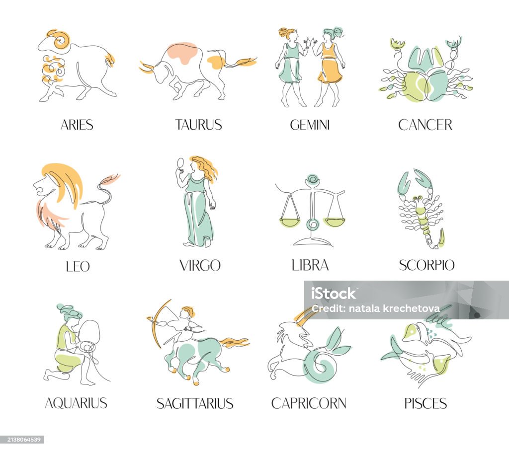 Set Of Zodiac Signs Aries Taurus Gemini Cancer Virgo Leo Libra Scorpio